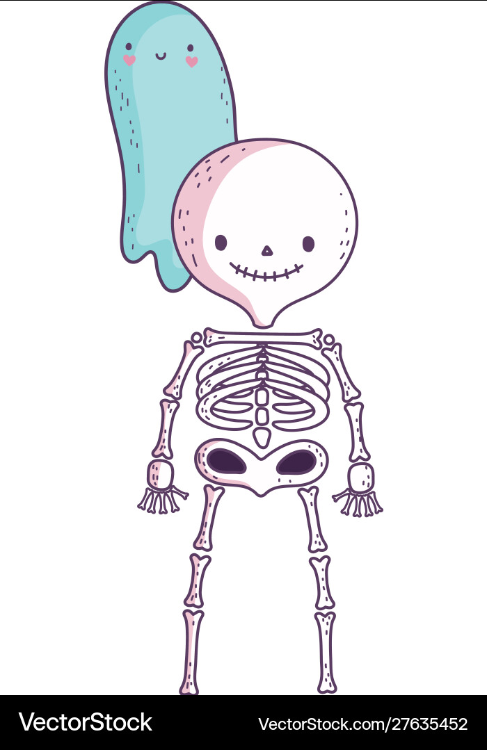 Happy halloween celebration skeleton and ghost Vector Image