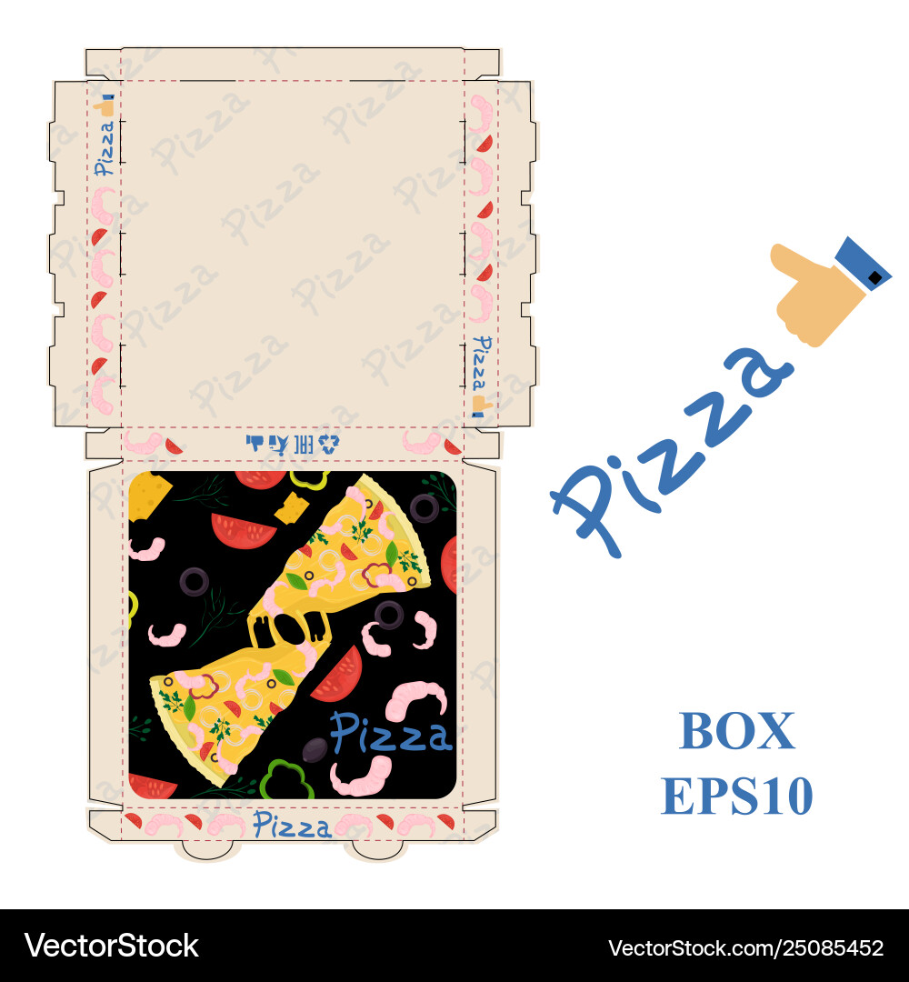 Ready to print 1 pizza food packaging box layout Vector Image
