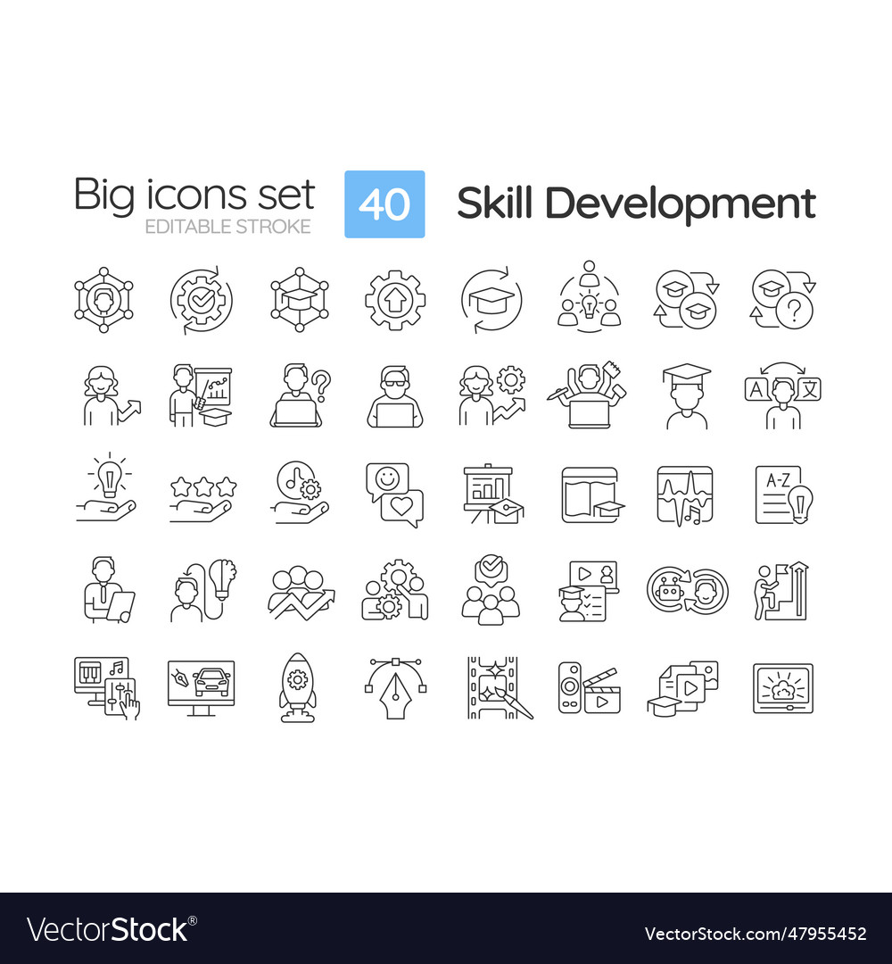 Skill development linear icons set Royalty Free Vector Image