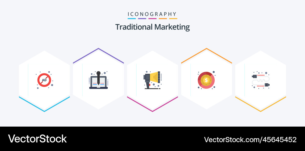 Traditional marketing 25 flat icon pack including Vector Image