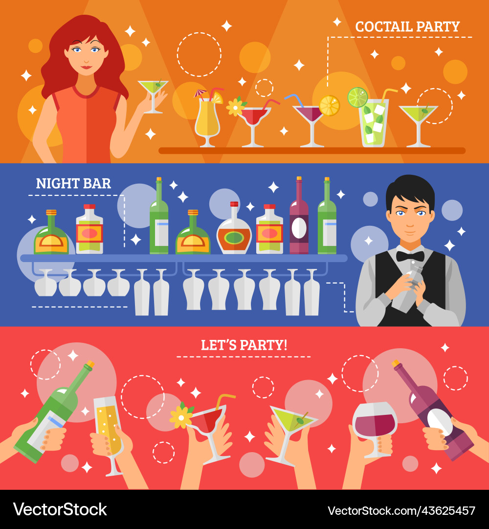 Cocktail party night bar flat banners Royalty Free Vector