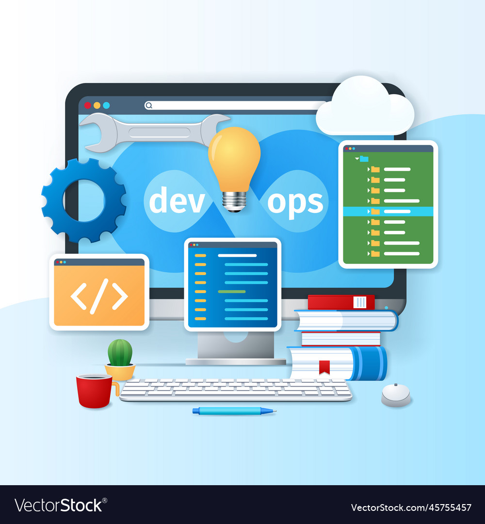 Devops in 3d style Royalty Free Vector Image - VectorStock