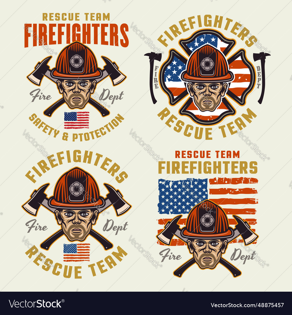 Firefighters set of emblems logos badges Vector Image