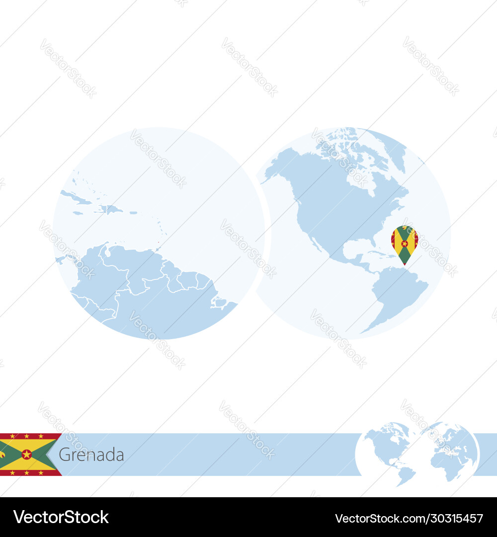 Grenada on world globe with flag and regional map Vector Image