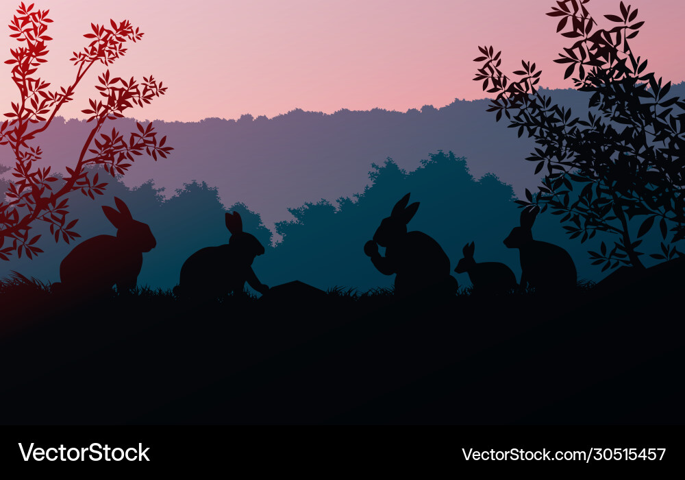Group rabbits in meadow natural forest Royalty Free Vector