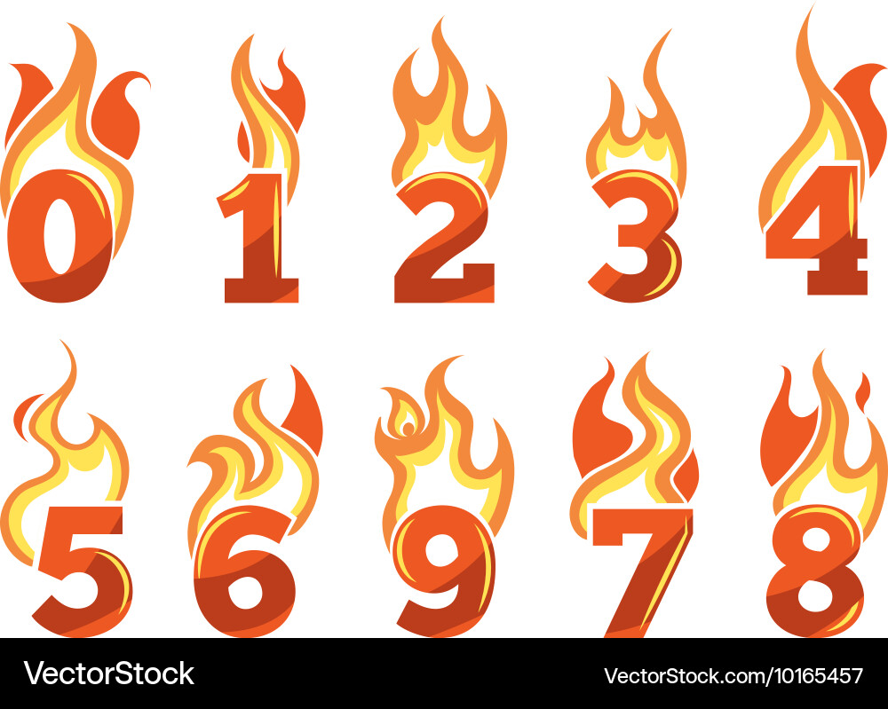 Icons set flaming numbers Royalty Free Vector Image