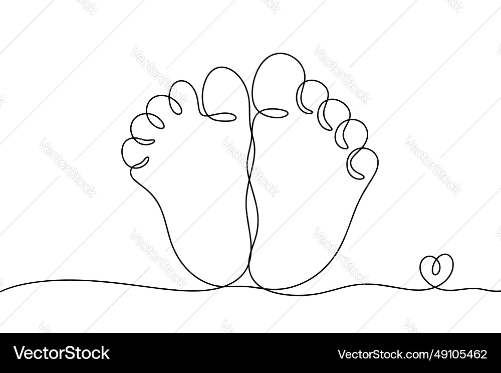 Baby39s feet one line Royalty Free Vector Image