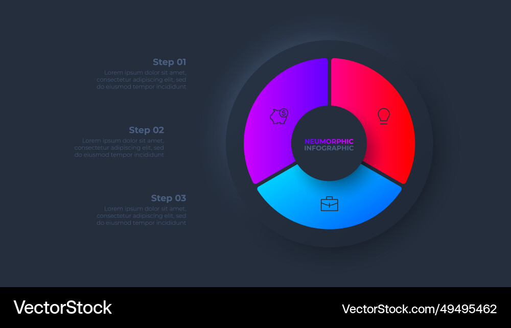 Dark cycle neumorphism diagram divided into 3 Vector Image