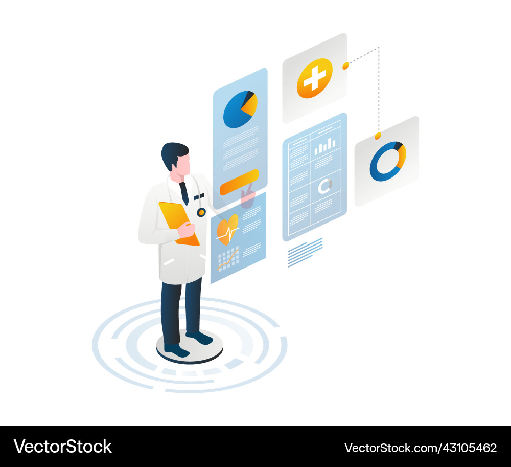 Doctors are analyzing patient data with digital Vector Image