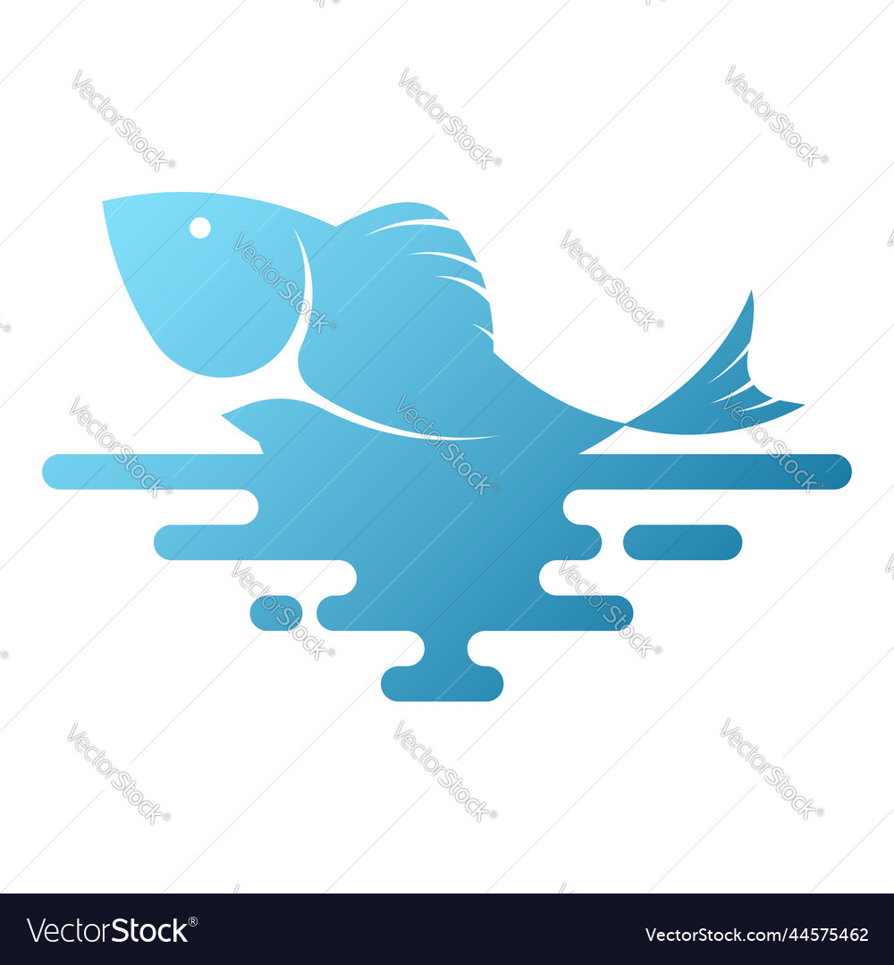 Fish silhouette on a blue wave symbol for fishing Vector Image Fish silhouette on a blue wave symbol for fishing Vector Image