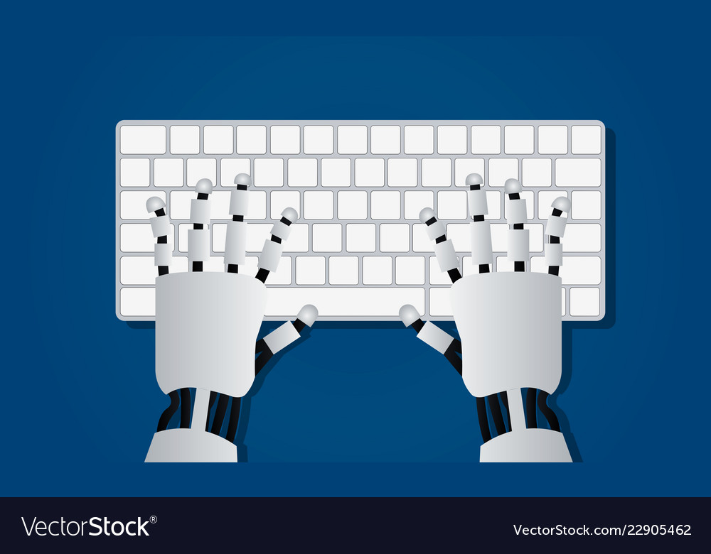 Hands of robot on computer keyboard Royalty Free Vector