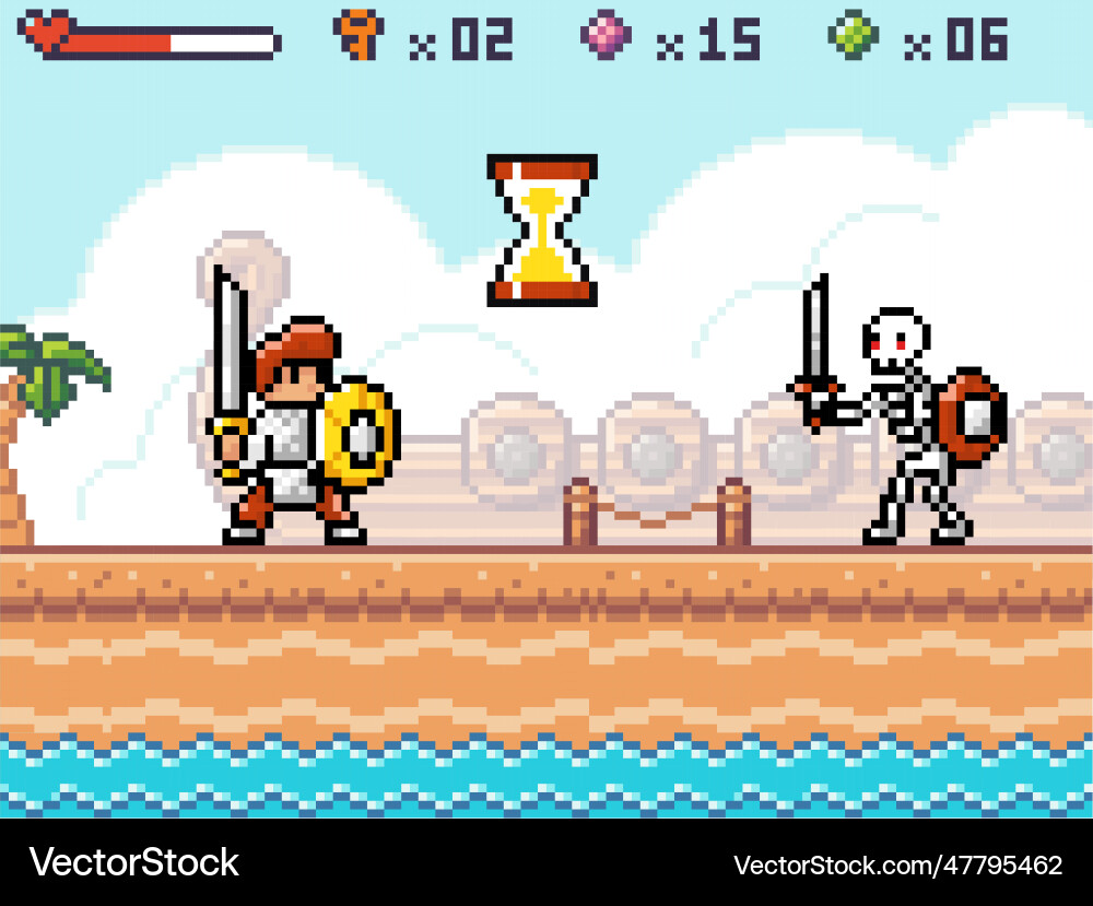 Interface of pixel game hero or character knight Vector Image