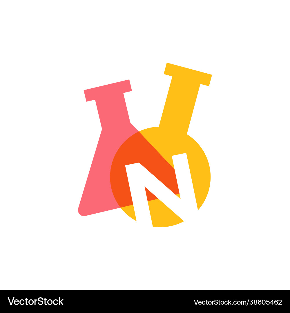 N letter lab laboratory glassware beaker logo icon