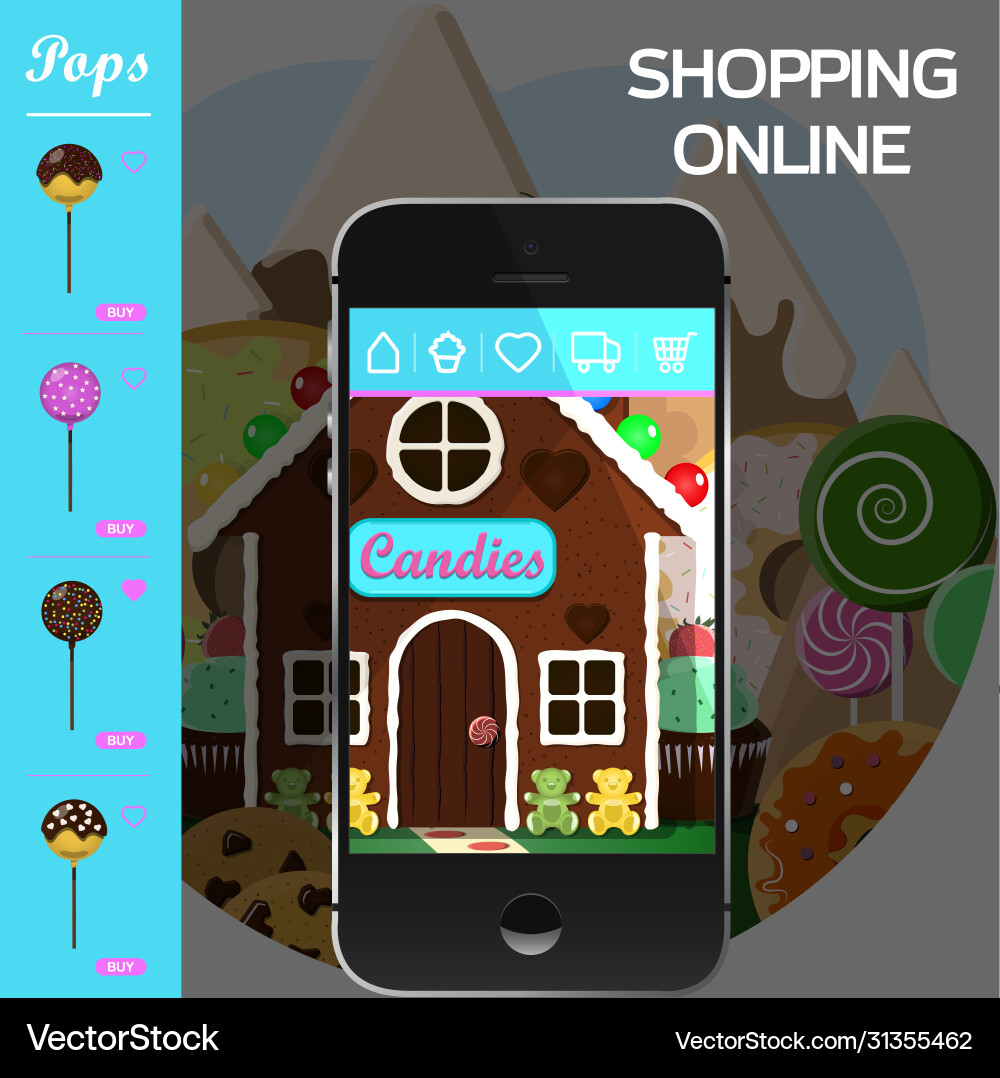 Online application for a sweet shop and bakery Vector Image