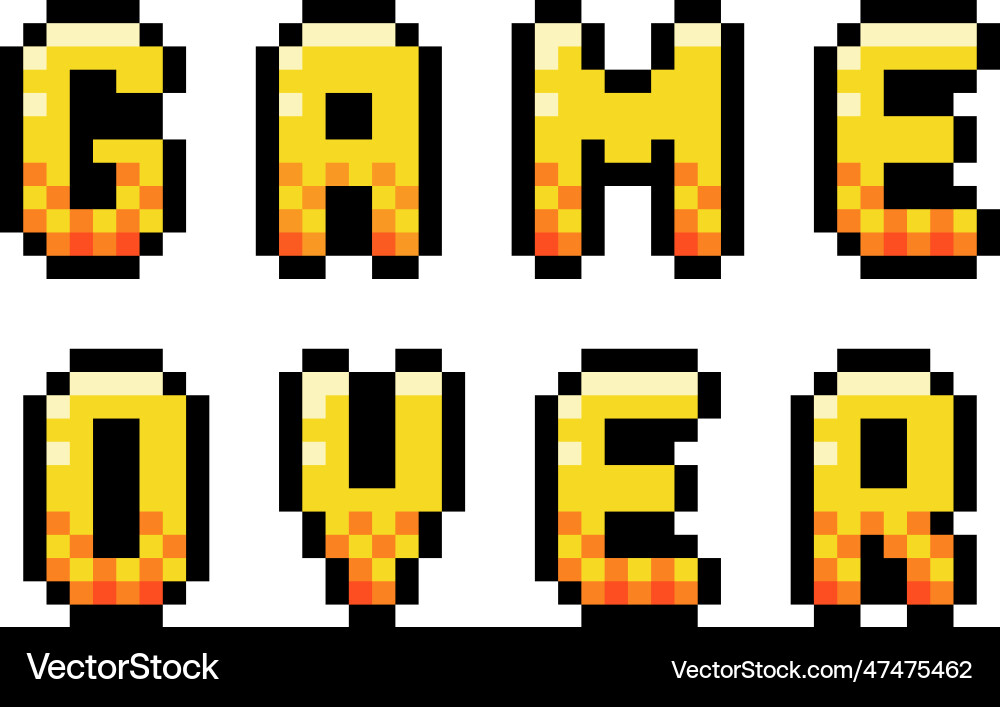Pixel 8 bit game over inscription and words Vector Image