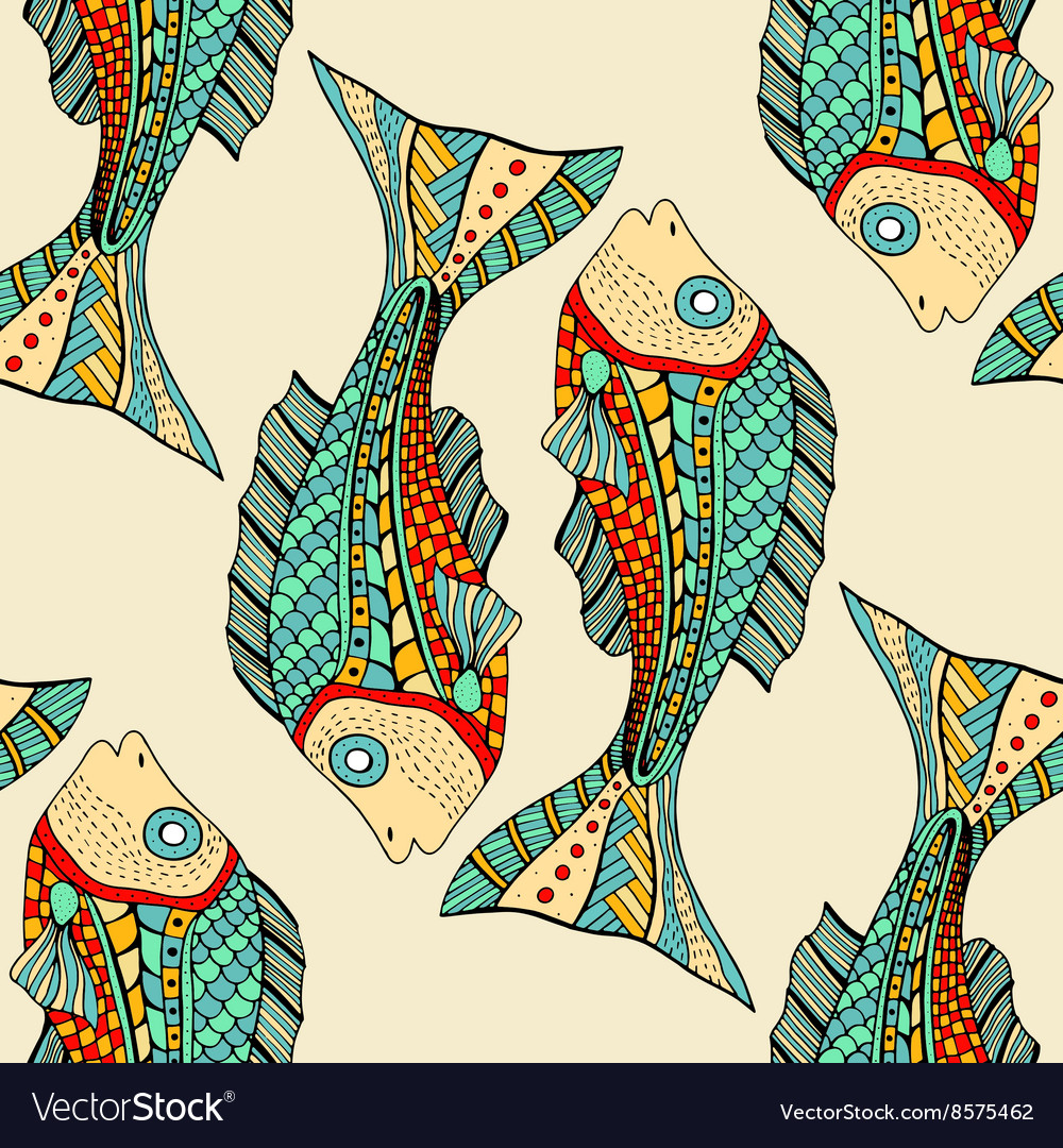 Tangle patterns fish background Royalty Free Vector Image