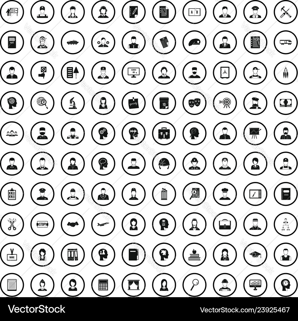 100 career change icons set simple style Vector Image