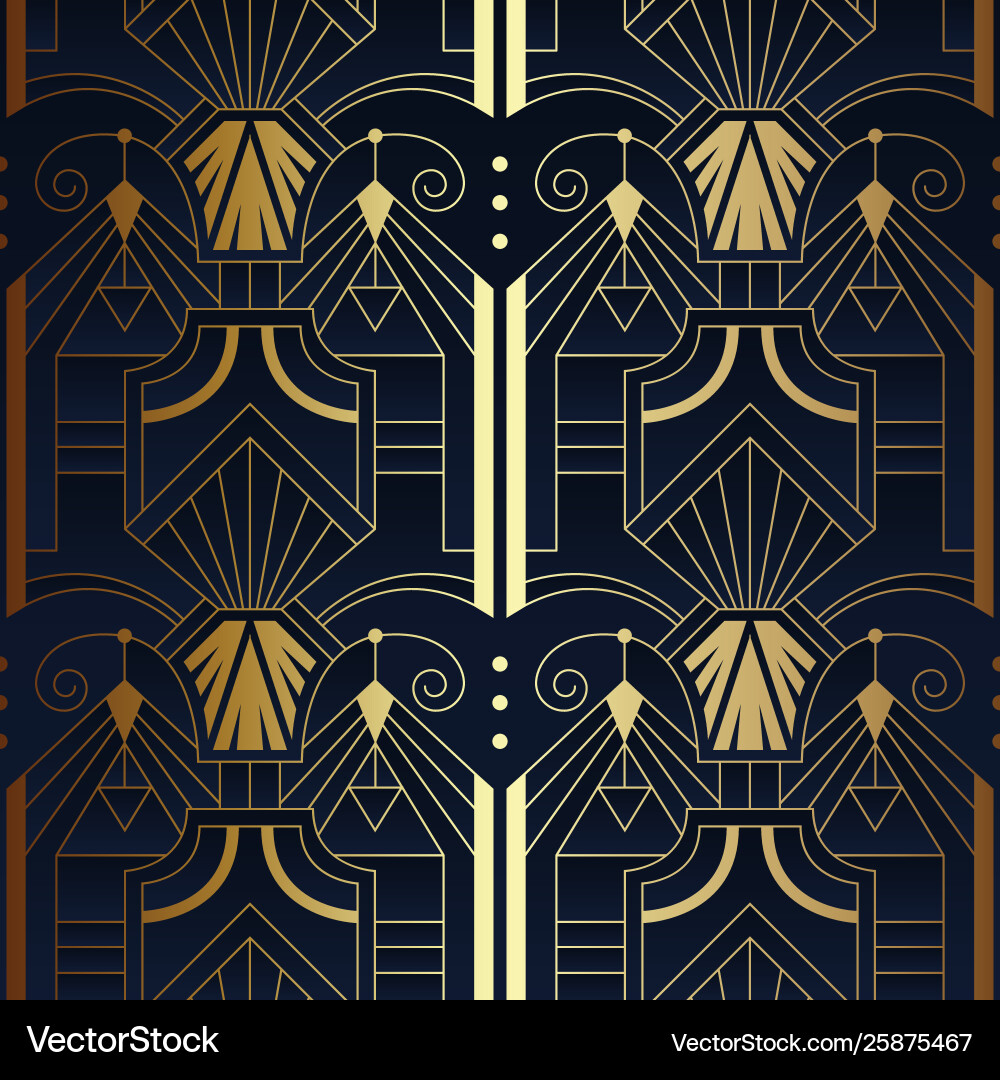 Abstract art deco seamless blue and golden pattern