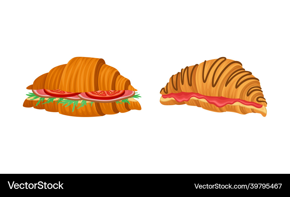 Crunchy croissants with various ingredients set Vector Image