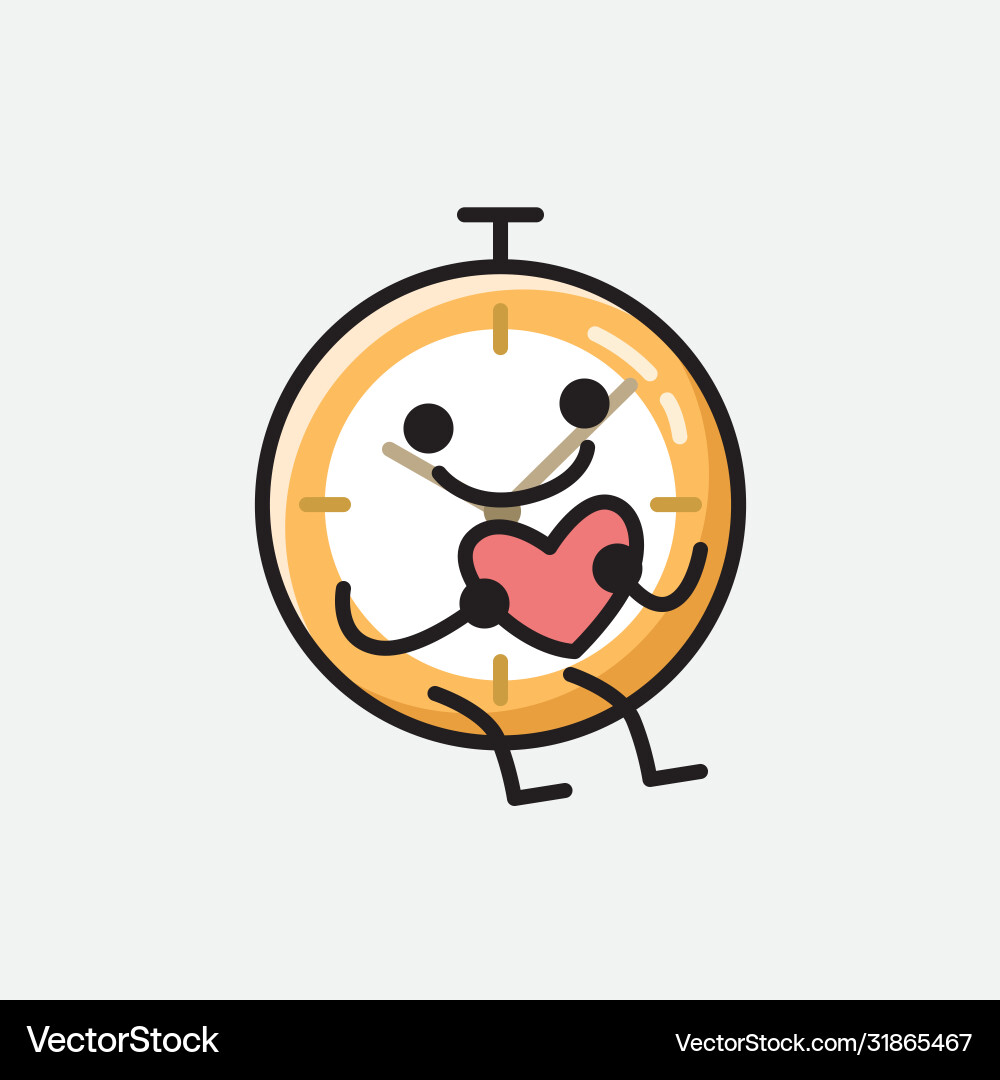 Cute clock mascot character in flat design style Vector Image