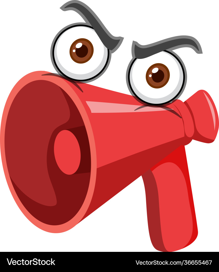 Megaphone cartoon character with facial expression