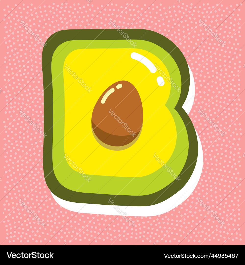 Ripe avocado with pit font abc letter b Royalty Free Vector