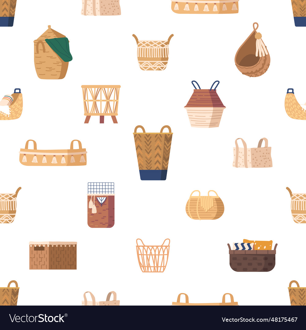 Seamless pattern featuring wicker baskets Vector Image