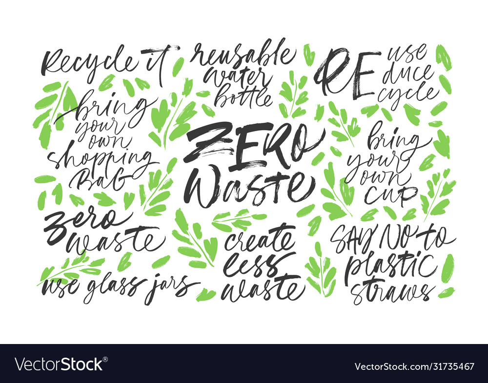 Zero waste handwritten letterings set Royalty Free Vector Zero waste handwritten letterings set Royalty Free Vector