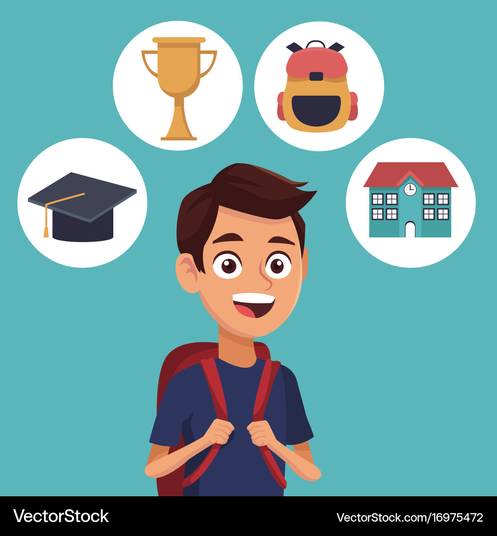 Color background with student bag and icons Vector Image