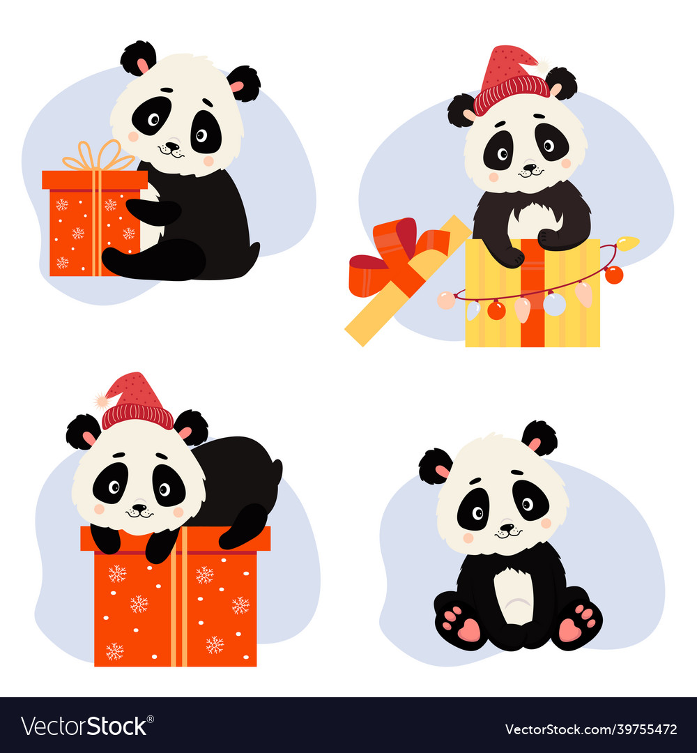 Cute panda bears collection of christmas animals Vector Image