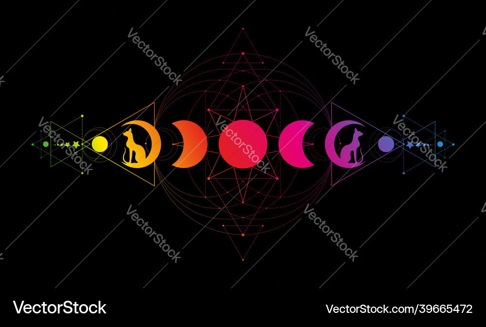 Mystical moon phases sacred geometry triple Vector Image