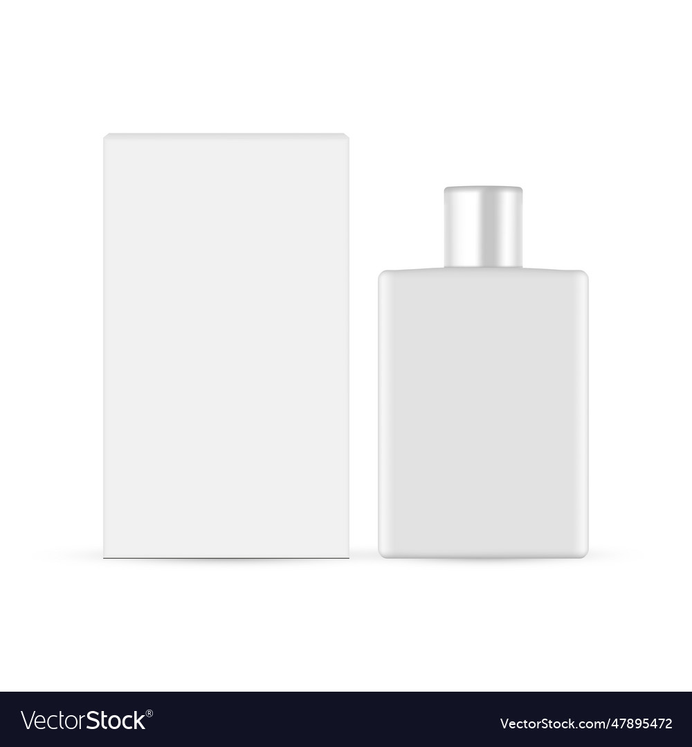 Rectangular perfume bottle mockup with box Vector Image
