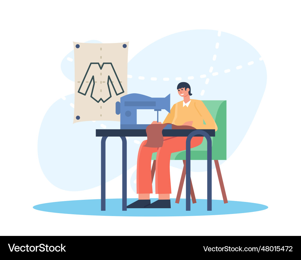 Seamstress sews on sewing machine man sewing Vector Image