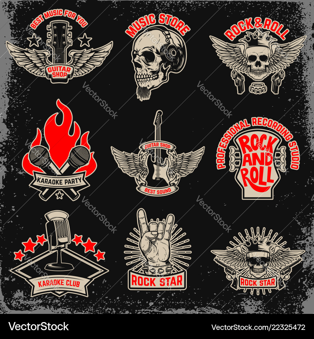 Set of music party rock emblems design element Vector Image