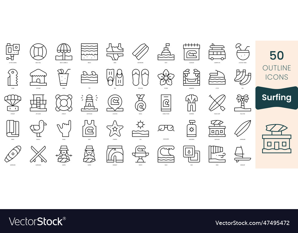 Set of surfing icons thin linear style icons pack Vector Image