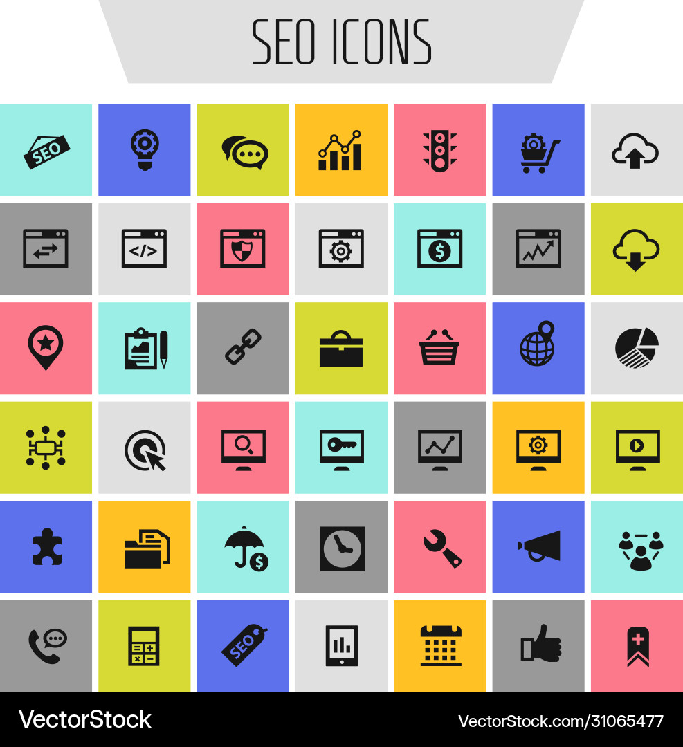 Big seo icon set trendy flat icons Royalty Free Vector Image