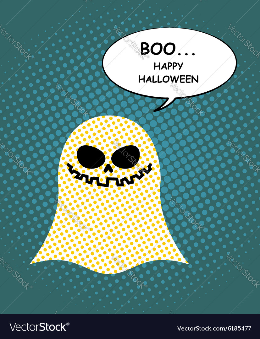 Boo happy halloween ghost of pop art and bubble Vector Image