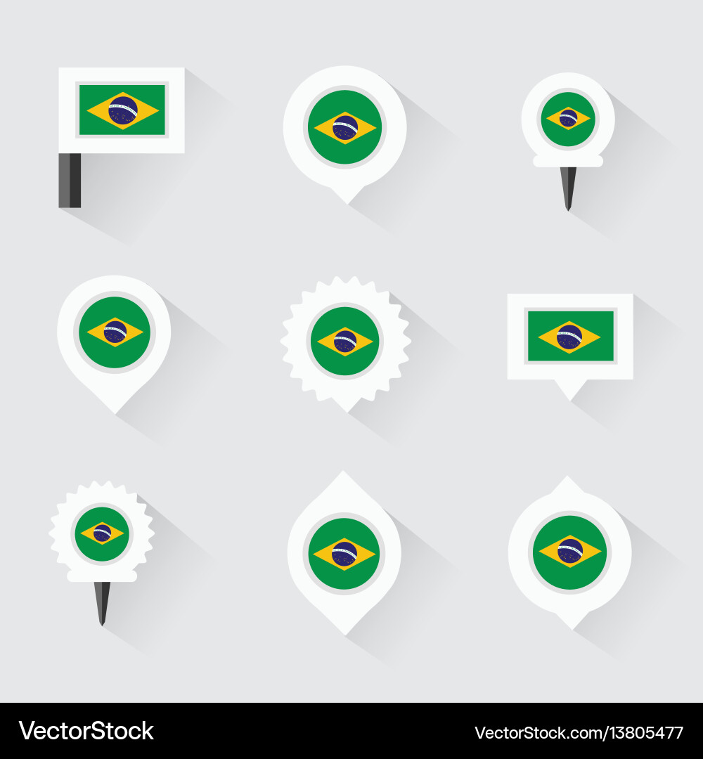 Brazil flag and pins for infographic map Vector Image