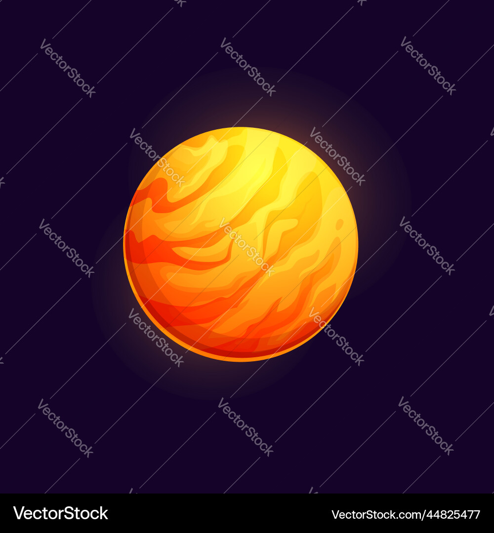 Cartoon space hot planet with lava surface or fire
