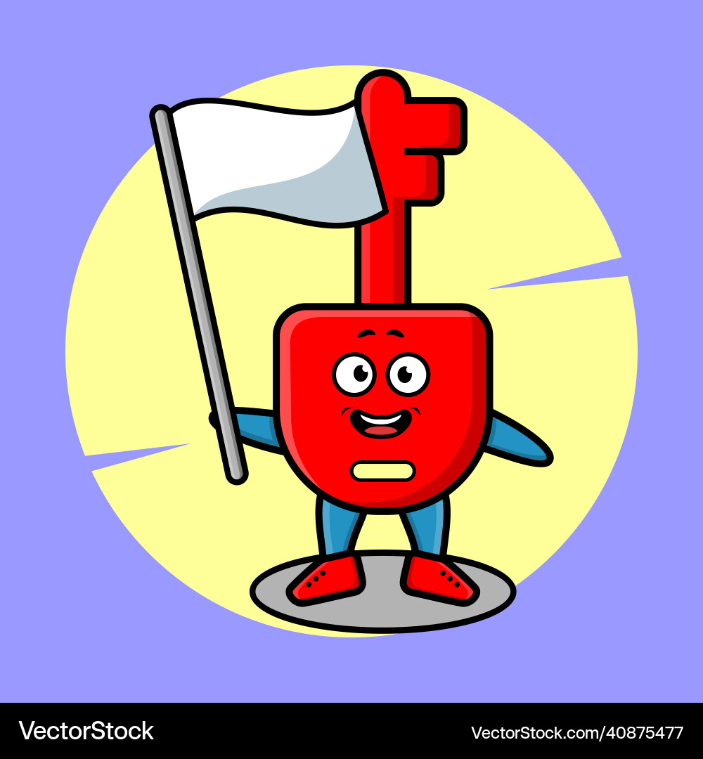 Cute cartoon padlock key character with white flag