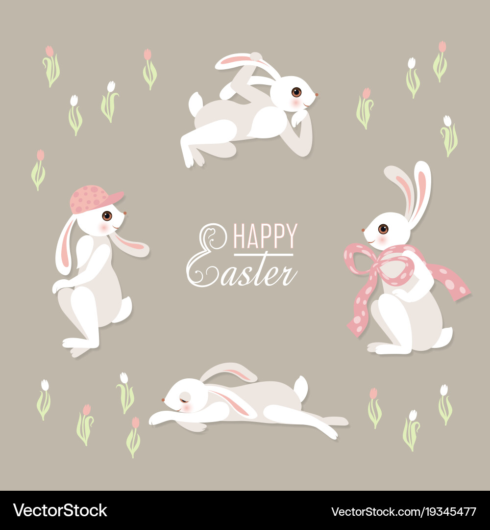 Cute floral card with rabbits Royalty Free Vector Image