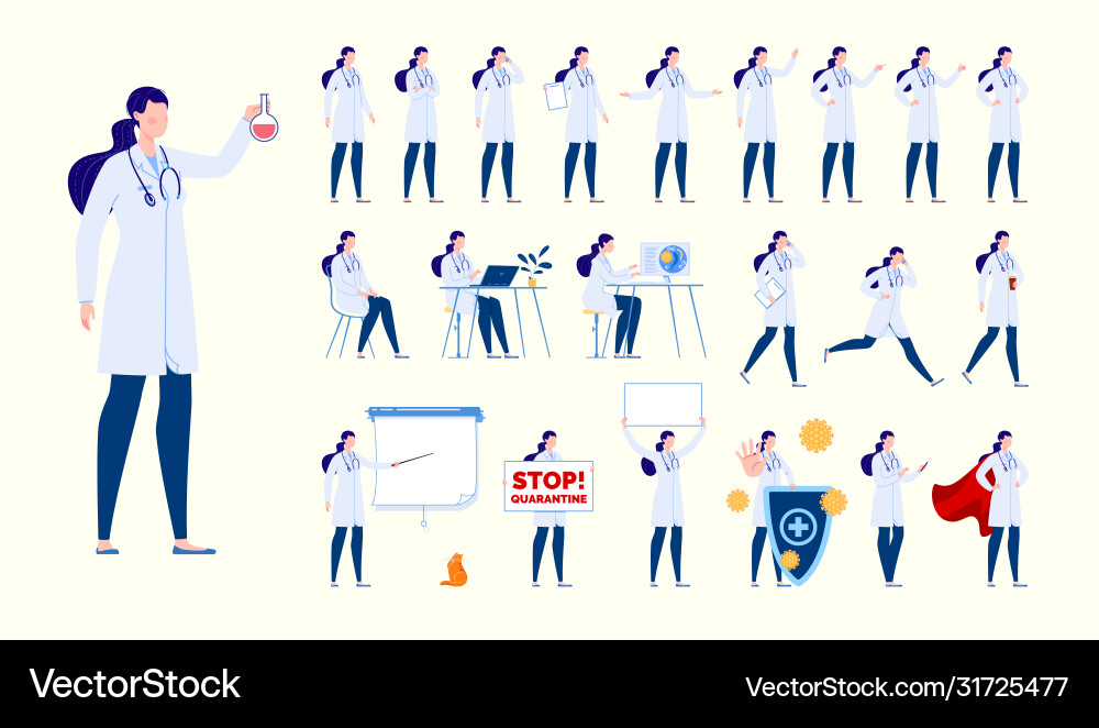 Doctor in various poses character design set Vector Image