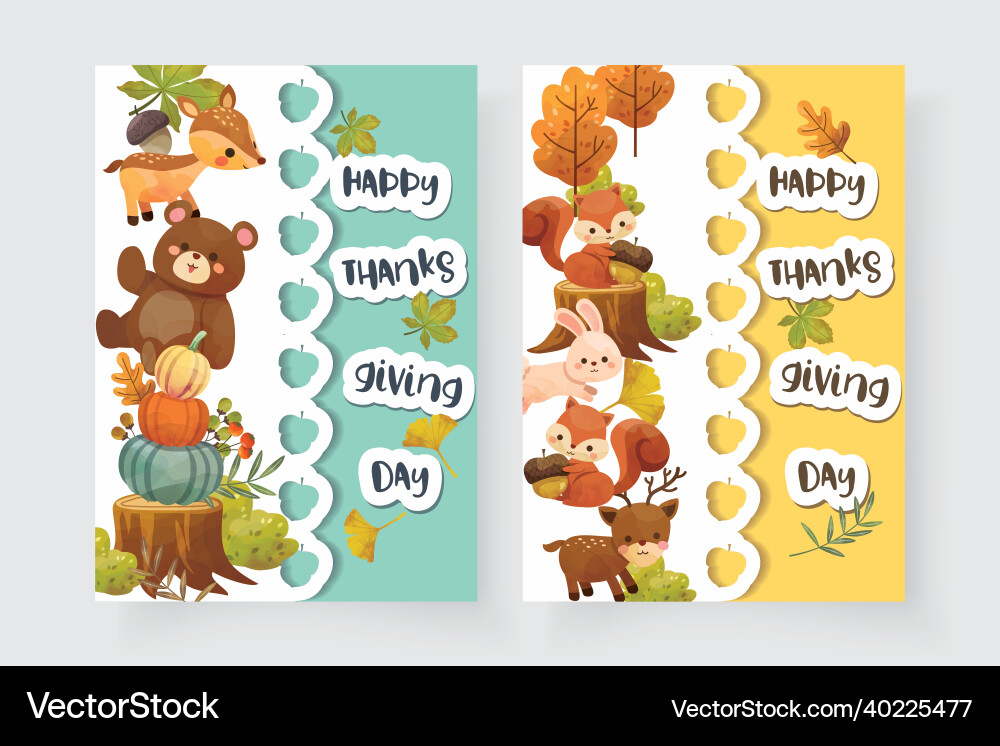 Happy thanksgiving day card with squirrel bear Vector Image