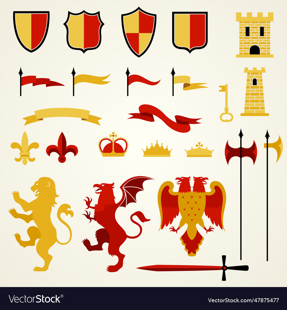 Heraldic elements set heraldic elements set Vector Image