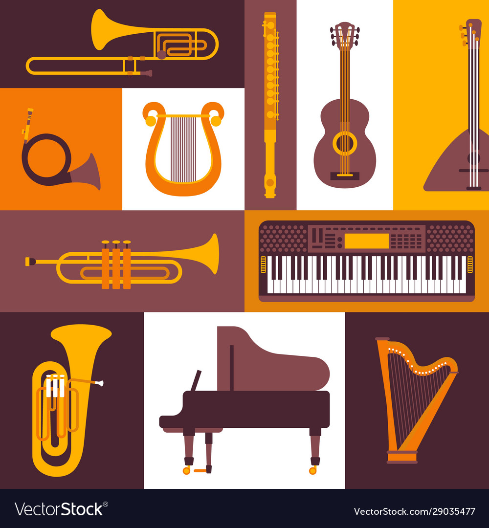 Musical instruments flat style icons Royalty Free Vector Musical instruments flat style icons Royalty Free Vector