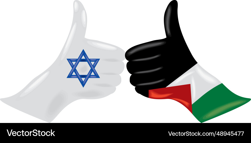 Palestine and israel flags in friendly hands Vector Image