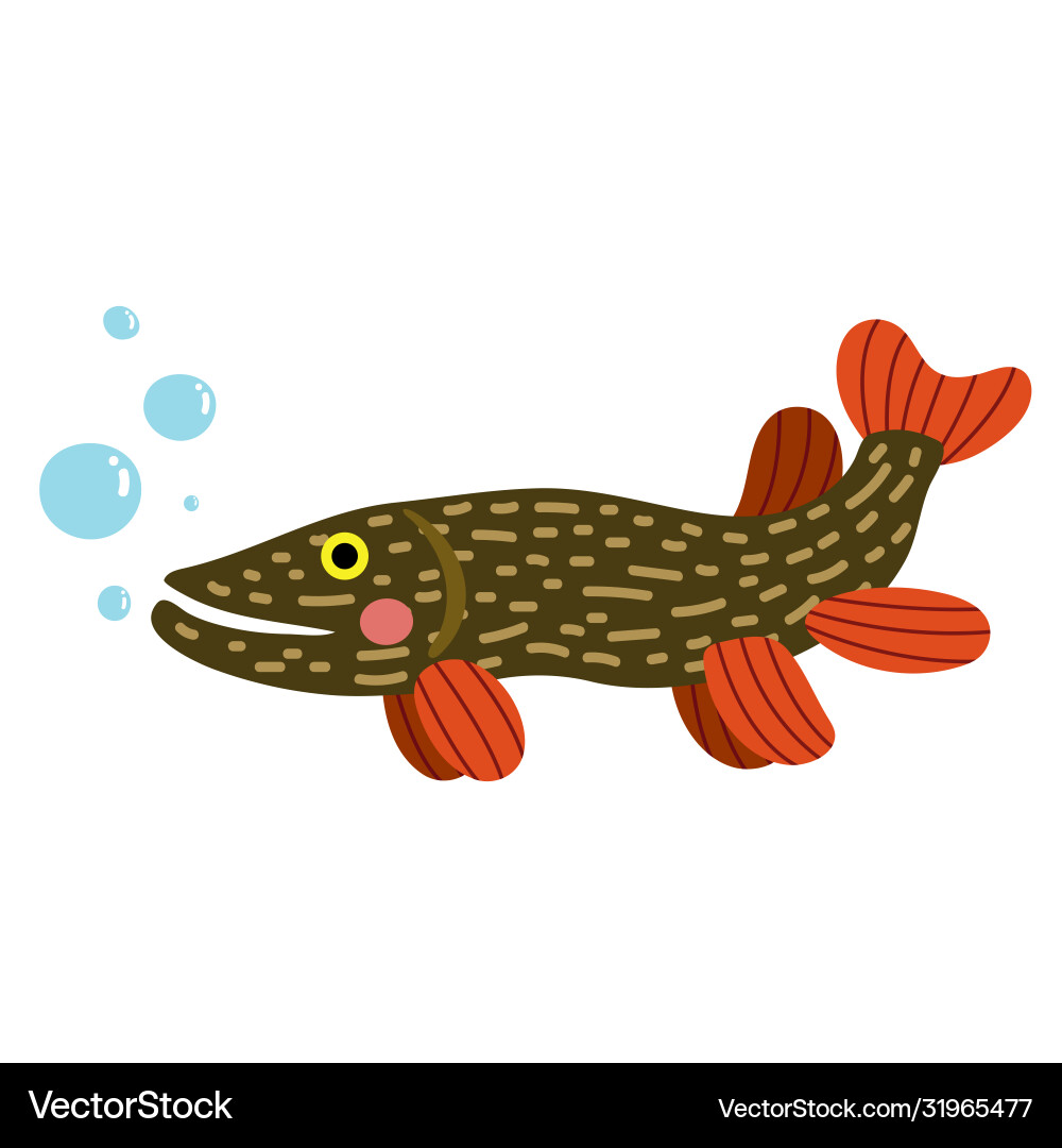 Pike fish animal cartoon character Royalty Free Vector Image