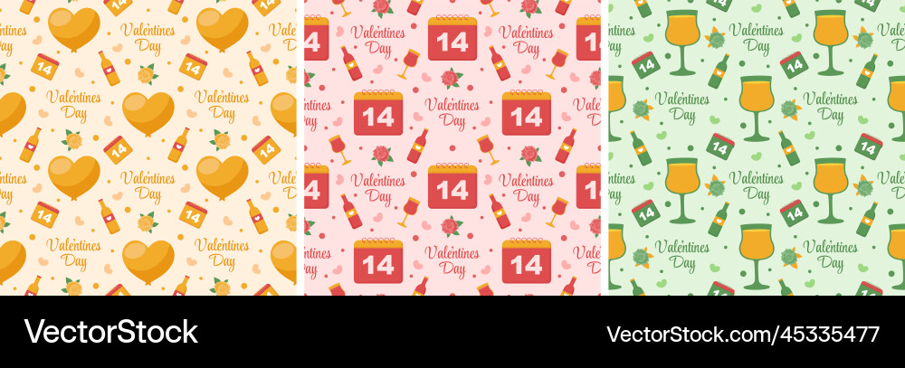 Set of happy valentines day seamless pattern Vector Image
