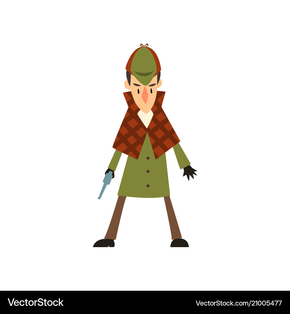 Sherlock holmes detective character with gun Vector Image