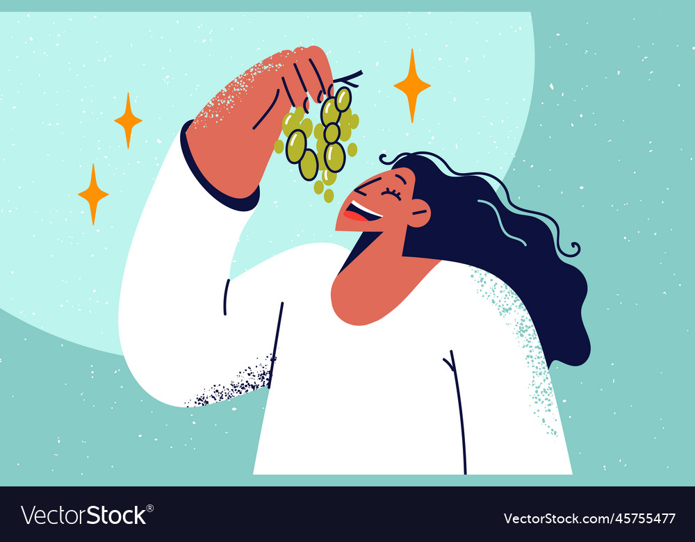 Smiling girl eating grapes Royalty Free Vector Image